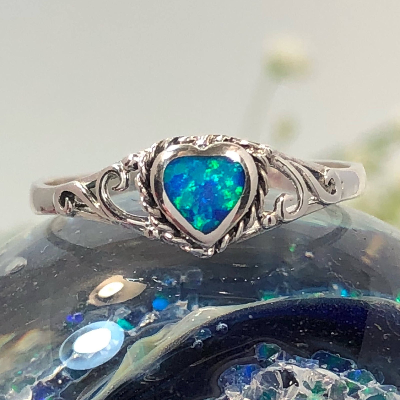 Blue Opal Heart Ring - AlphaVariable