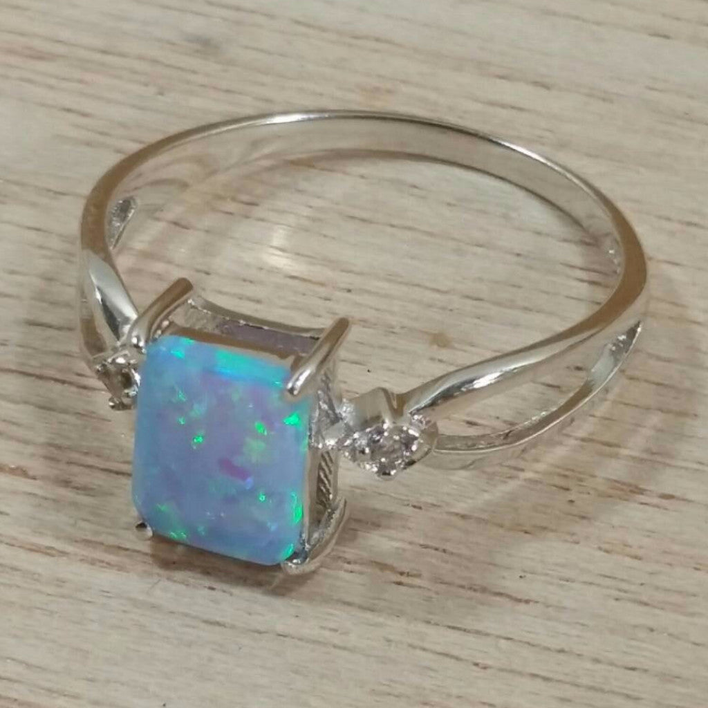 Sterling Silver Blue Square Opal Ring by AlphaVariable