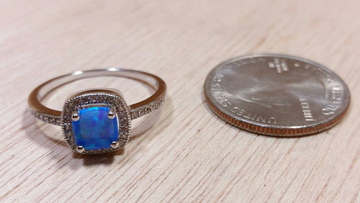 Blue Square Opal Ring .925 Sterling Silver by AlphaVariable