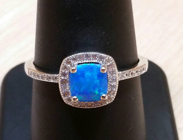 Blue Square Opal Ring .925 Sterling Silver by AlphaVariable