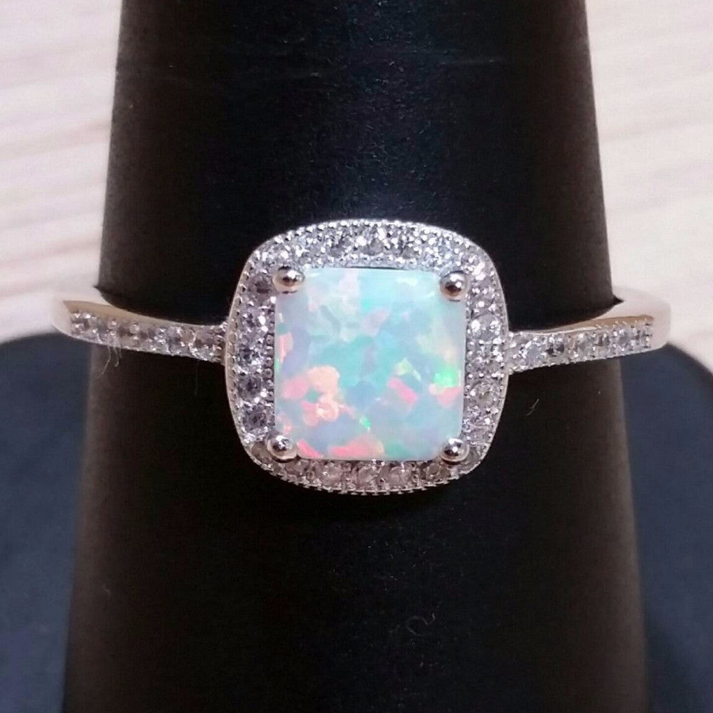 Square Opal Engagement Ring Sterling Silver Promise Rings AlphaVariable ...
