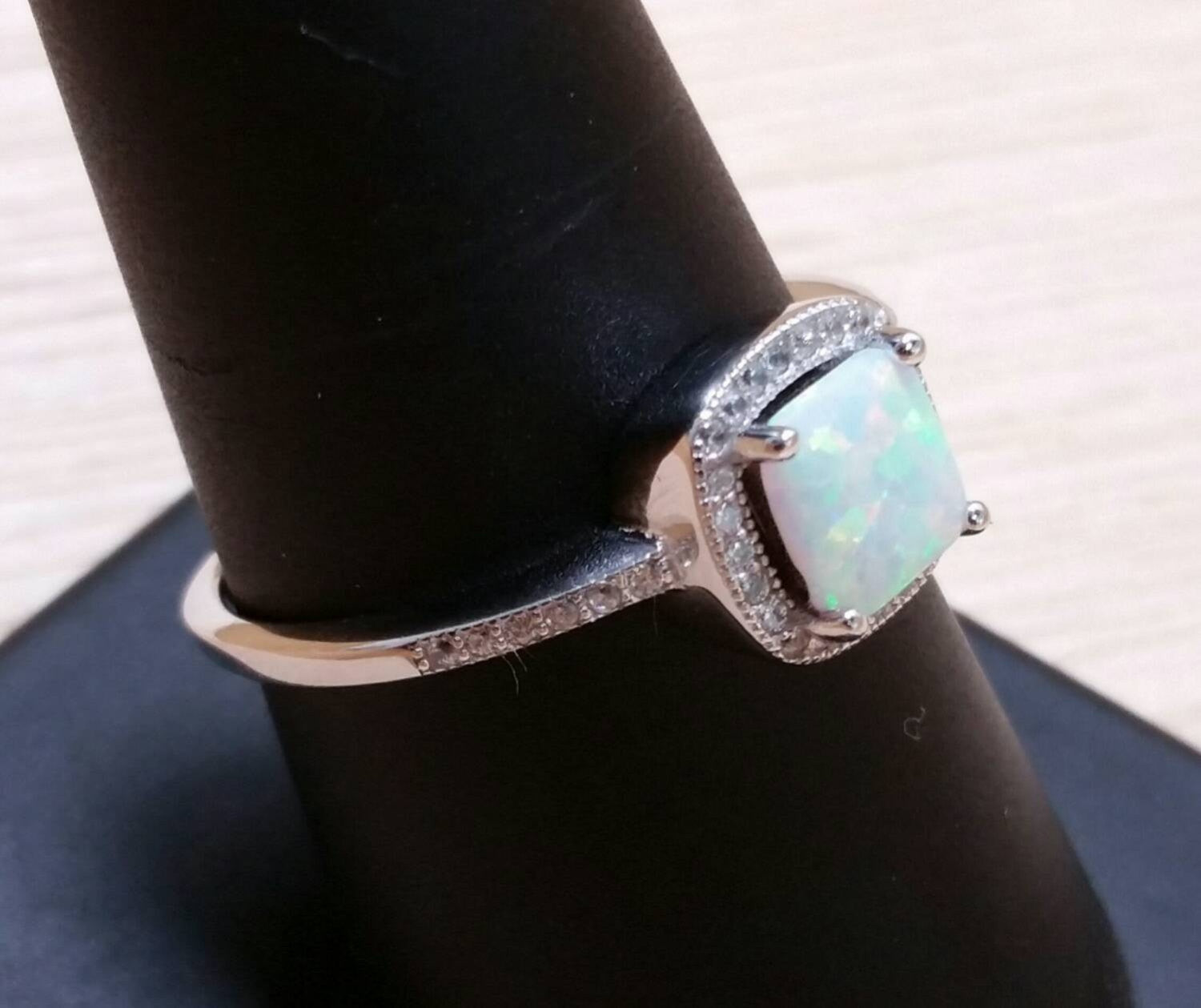 Square Opal Engagement Ring Sterling Silver Promise Rings AlphaVariable ...