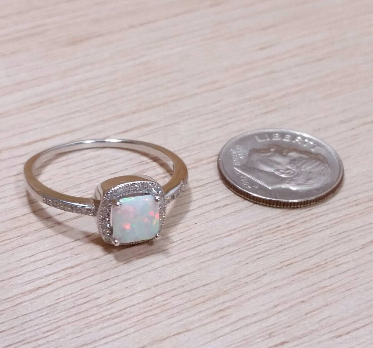 Square Opal Engagement Ring Sterling Silver Promise Rings AlphaVariable ...