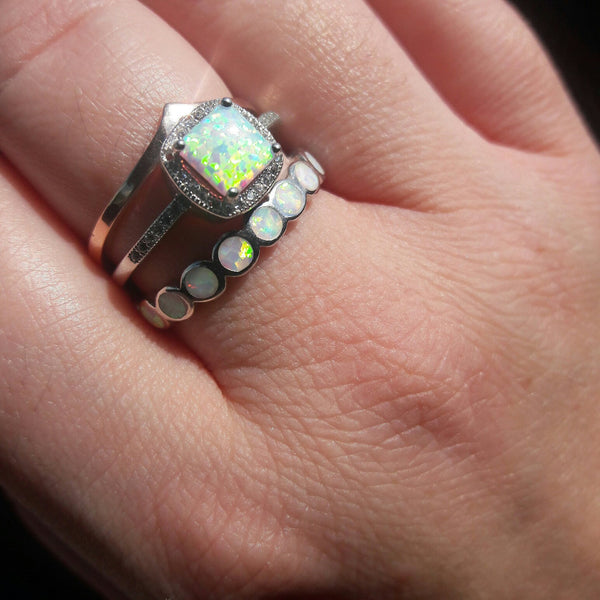 Square Opal Engagement Ring Sterling Silver Promise Rings AlphaVariable ...