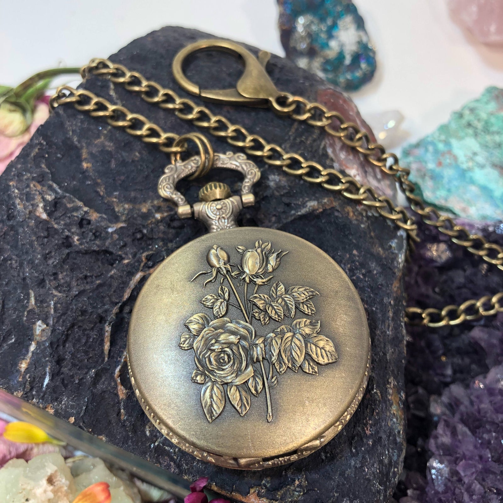 Rose Pocket Watch Steampunk PocketWatch Cosplay FREE Gift Box ...