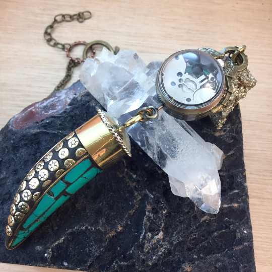 Turquoise Horn Pocket Watch Necklace - AlphaVariable
