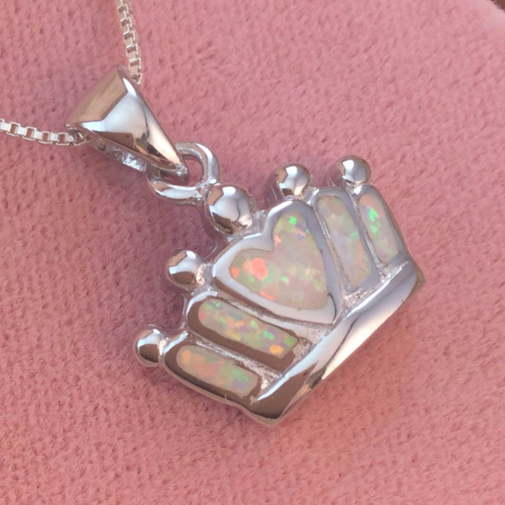 Sterling Silver Opal Crown Necklace - AlphaVariable