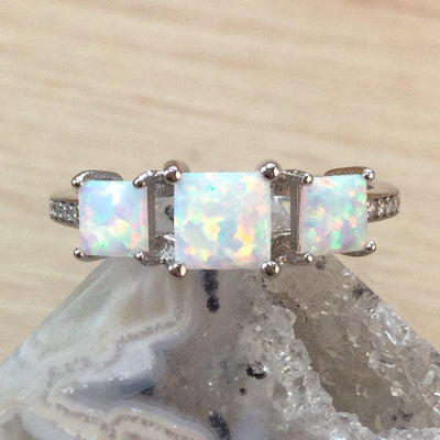 Three Square Opal Ring in Sterling Silver by AlphaVariable