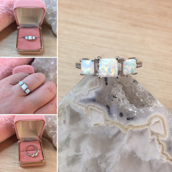 Three Square Opal Ring in Sterling Silver by AlphaVariable