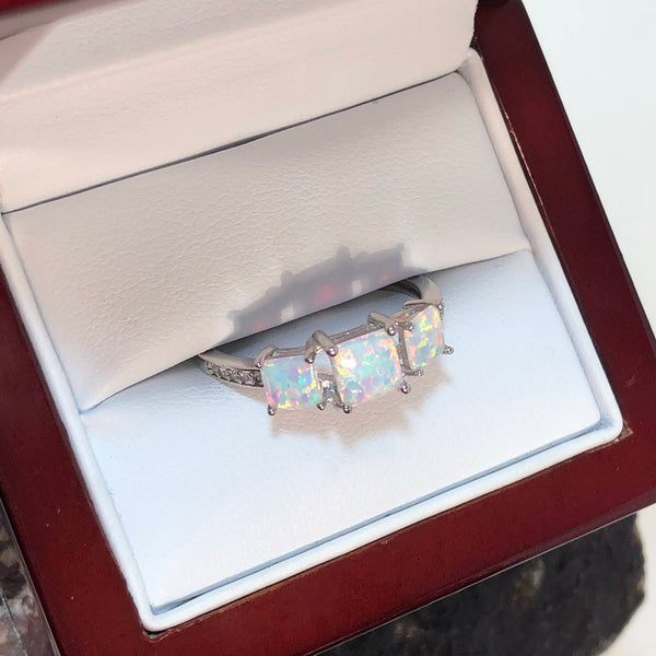 Three Square Opal Ring in Sterling Silver by AlphaVariable