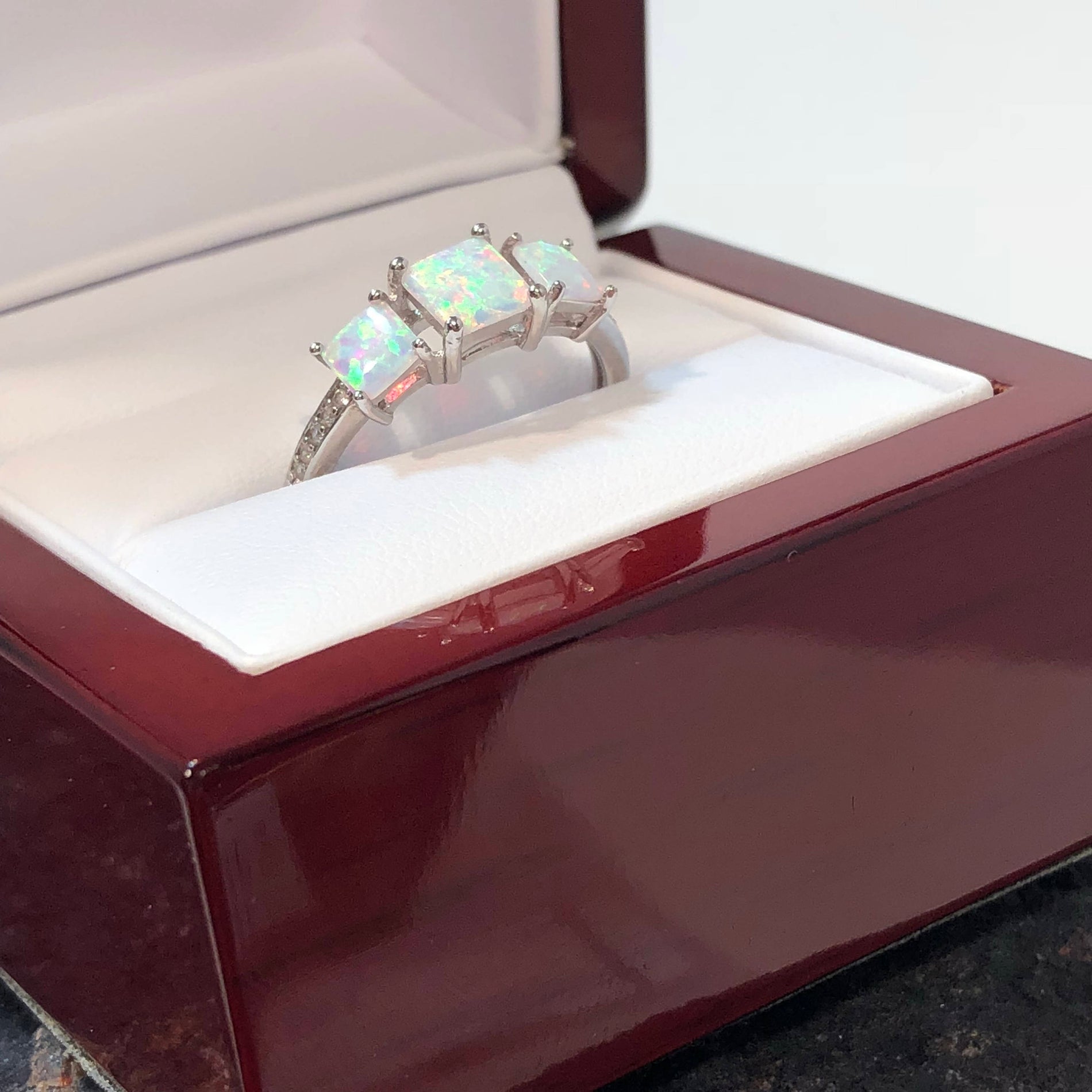 Three Square Opal Ring in Sterling Silver by AlphaVariable